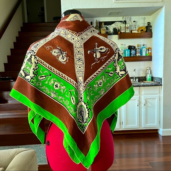 Vintage | Accessories | Mozart Music Lute Silk Square Scarf Lime ...